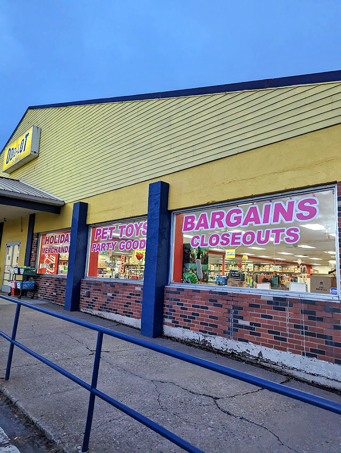 Windows to wonderland, advertising holiday merchandise and pet toys with the enthusiasm of a carnival barker who really means it.