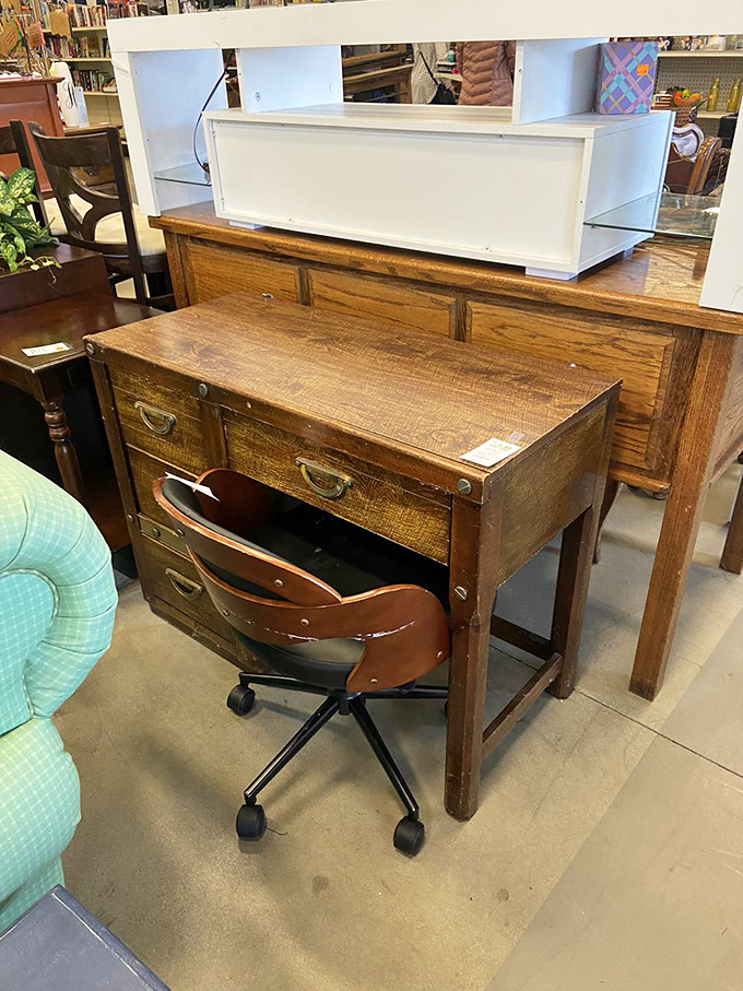 This solid wood desk has probably supported everything from homework to novels-in-progress. Ready to host your creative endeavors next.