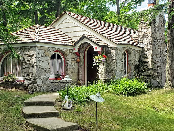 Snow White and six dwarfs could move in tomorrow! This mushroom house showcases Earl Young's whimsical stone architecture that defines Charlevoix's charm.