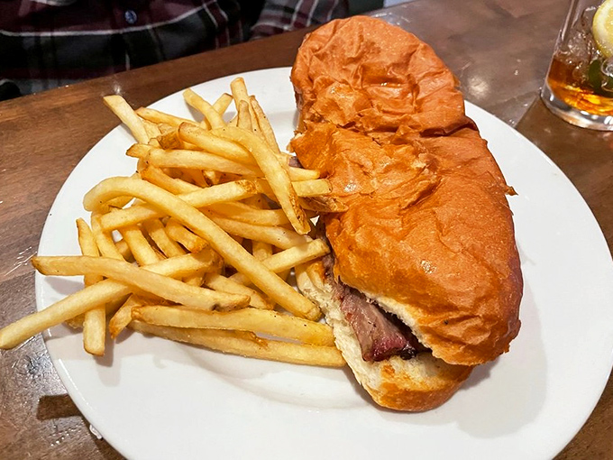 The tri-tip sandwich – where Idaho meets California in meaty harmony. Golden fries and a perfectly toasted roll make this a cross-country flavor expedition.