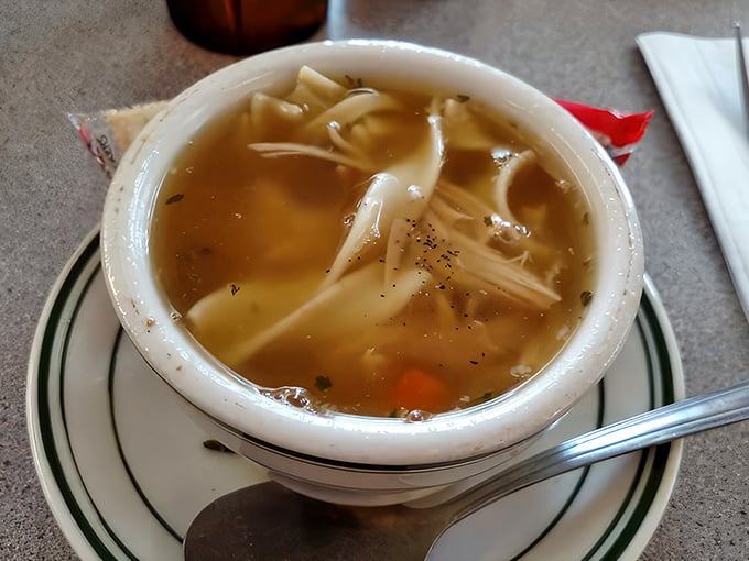 A bowl of turkey noodle soup that looks like it could cure anything from a cold to a bad day. Grandmas everywhere are nodding in approval.