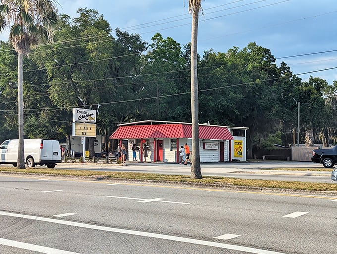 Like a beacon for hungry travelers, that distinctive red roof signals salvation for those seeking authentic Southern fried goodness.