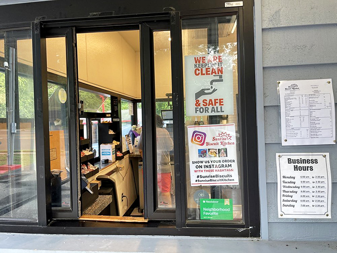 Where hopes and dreams are exchanged for paper bags containing buttery treasures. The window to breakfast paradise.