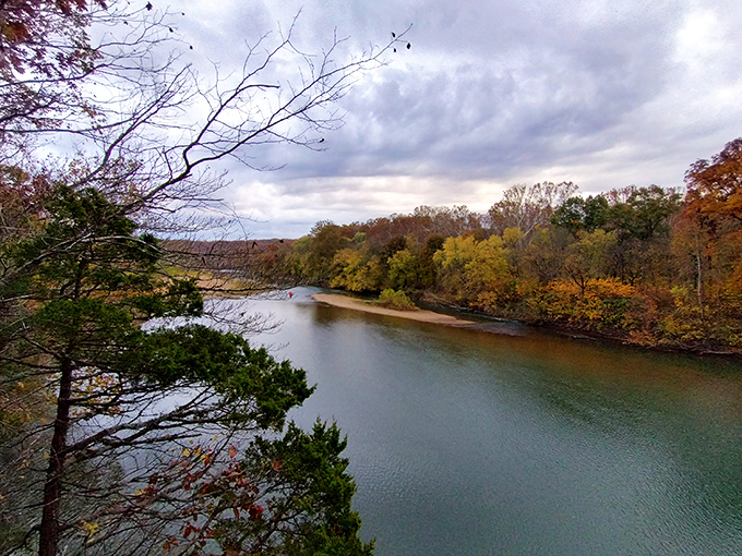 Fall transforms the Meramec River into a painter's palette, where nature shows off like it's auditioning for a calendar cover.