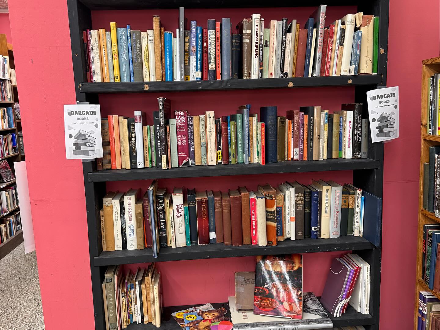 The bargain section&mdash;where budget-conscious bibliophiles strike gold. Like a literary clearance rack where every item tells a complete story.