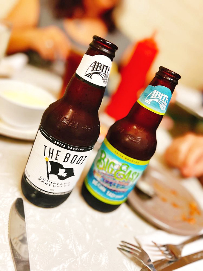 Louisiana's own Abita Beer&mdash;"The Boot" and "Big Easy"&mdash;providing liquid refreshment that stands up beautifully to all that fried goodness.