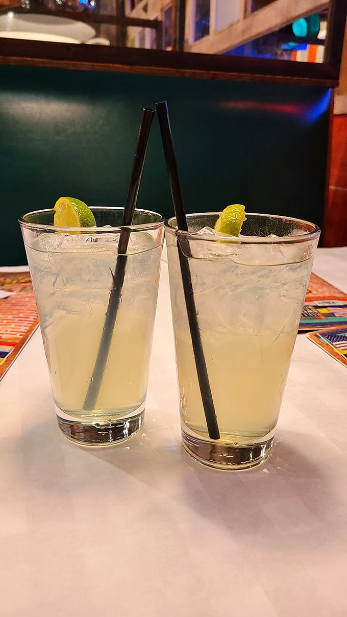 Two margaritas with lime&mdash;because sometimes one isn't enough to wash down all that protein. The lime adds that perfect citrus punctuation mark.