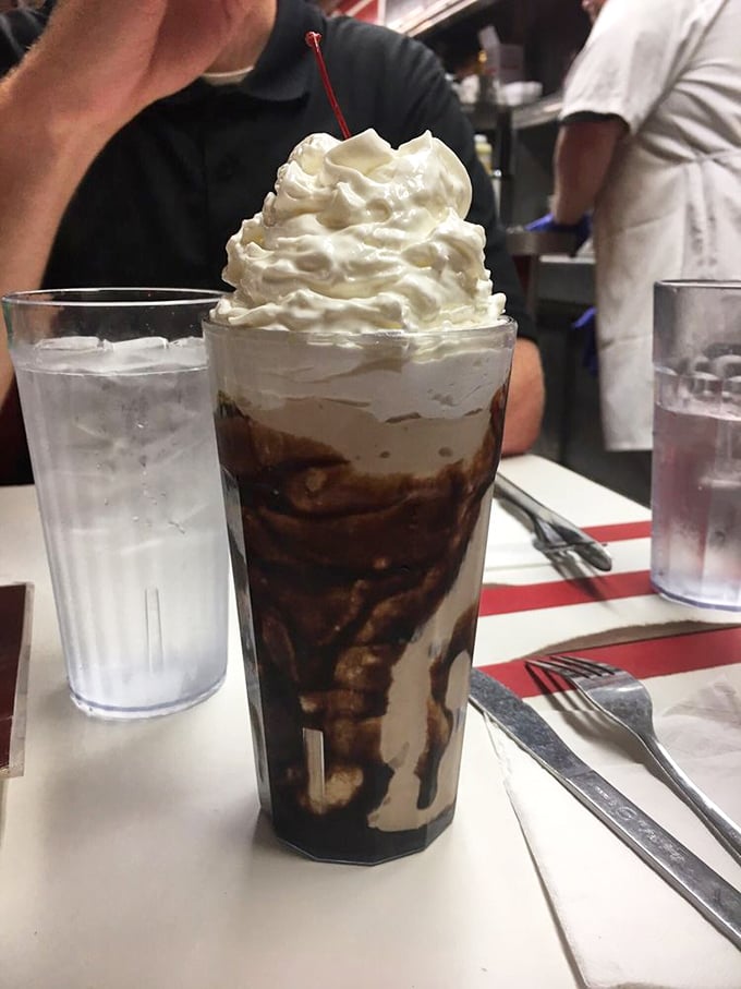 This chocolate malt isn't just a drink&mdash;it's a skyscraper of dairy decadence that requires both a straw and a spoon to fully appreciate.