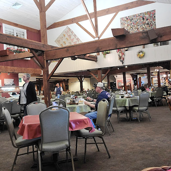 The dining room's exposed beams and simple tables create the perfect backdrop for the real stars&mdash;plates piled high with food that would make your grandmother proud.