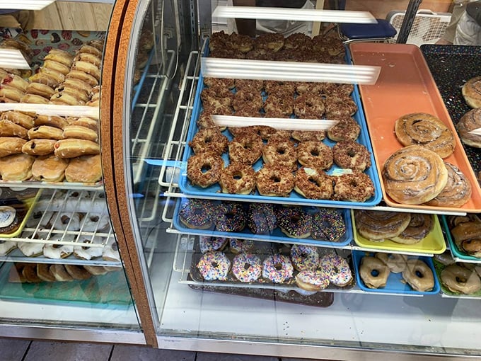 Gibson's display case offers a choose-your-own-adventure of breakfast bliss, from chocolate-covered classics to sprinkle-studded delights that would make Homer Simpson weep.