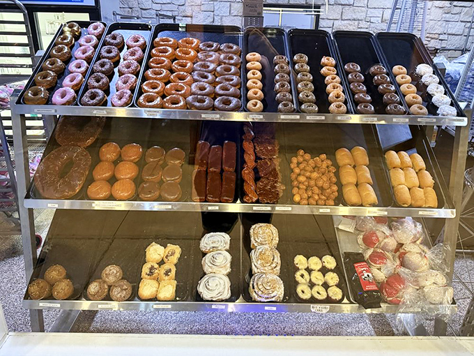 The display case of dreams. Like a museum of fried dough masterpieces, each shelf offering its own unique path to happiness.