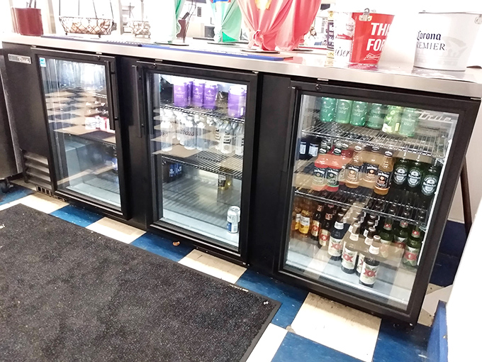 The beverage cooler&mdash;where decisions are harder than picking lottery numbers. Cold drinks waiting to wash down whatever Southern delicacy you've chosen.