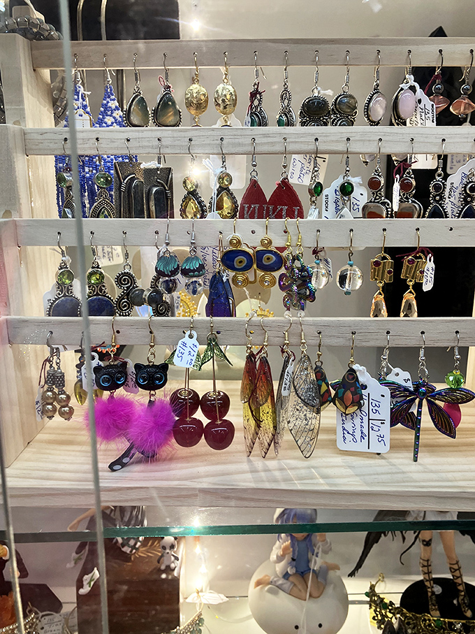 Dangling possibilities! These earrings showcase craftsmanship from bygone eras, each pair waiting for the right lobes to call home.