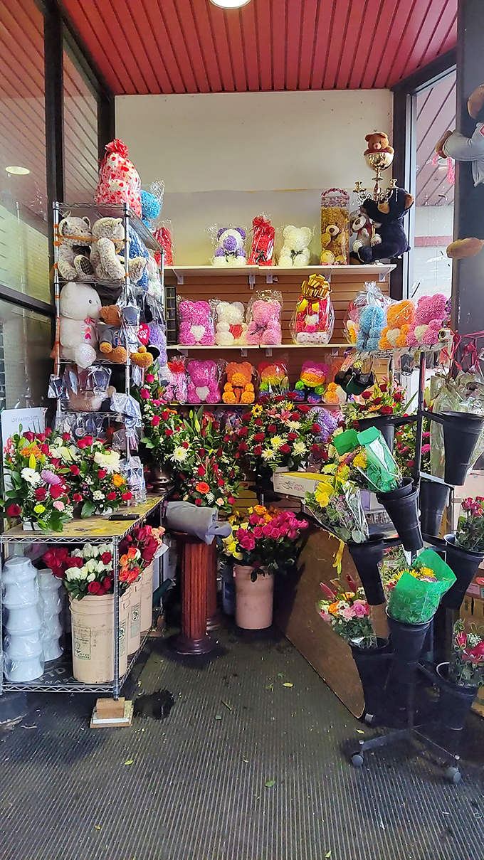 Flowers and bears create an oddly perfect pairing in this corner of the market &ndash; because nothing says "I'm sorry" quite like both.