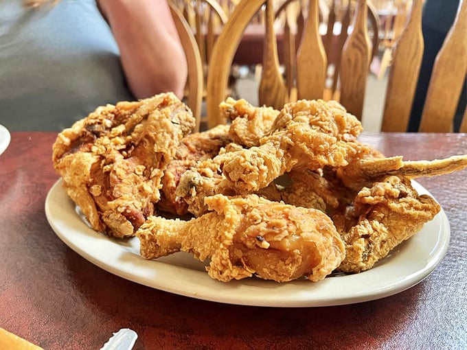Fried chicken so perfectly golden, it deserves its own trophy and possibly a small parade through town.