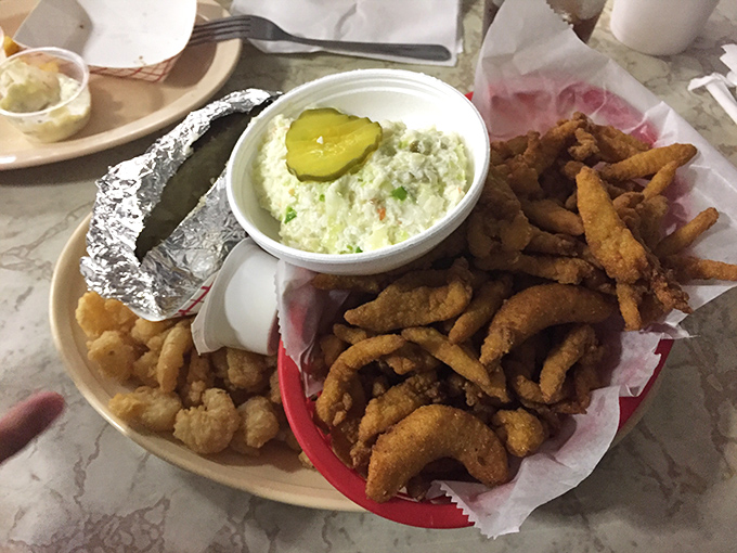 The seafood sampler that makes decisions unnecessary. Why choose between shrimp and clam strips when you can have both?