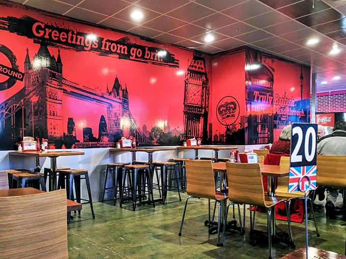 The London skyline watches over diners like a crimson guardian. Even Big Ben seems to approve of your menu choices.