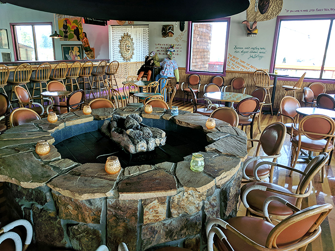 The circular stone fire pit creates the perfect gathering spot for pre-dinner drinks and post-dinner "I can't believe I ate that much" confessions.