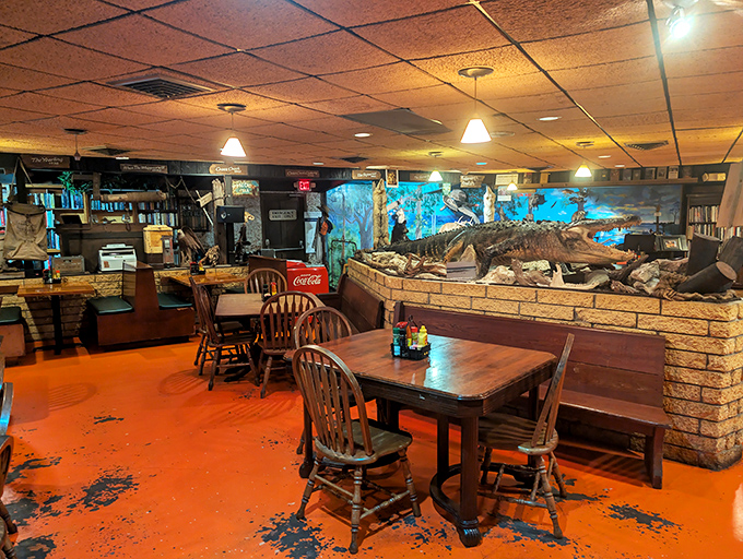 That taxidermied gator isn't just decoration &ndash; it's the menu's spokesperson. The orange floor and wooden tables have hosted literary legends and hungry travelers alike.