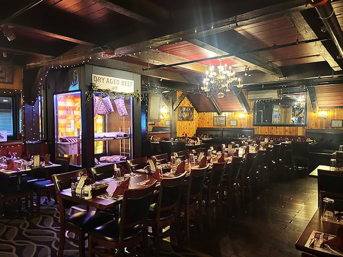 That "Dry Aged Beef" sign isn't just decoration&mdash;it's the steakhouse equivalent of "Abandon hope all ye who enter" for vegetarians and dieters alike.