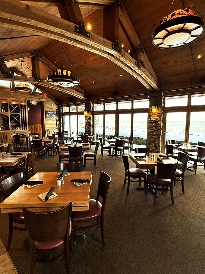 Vaulted ceilings, water views, and thoughtful spacing between tables &ndash; the dining room equivalent of a first-class upgrade.