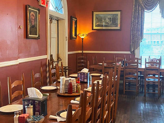 The burgundy walls aren't just decor&mdash;they're the backdrop for a thousand "remember when we ate at Monell's" stories waiting to happen.