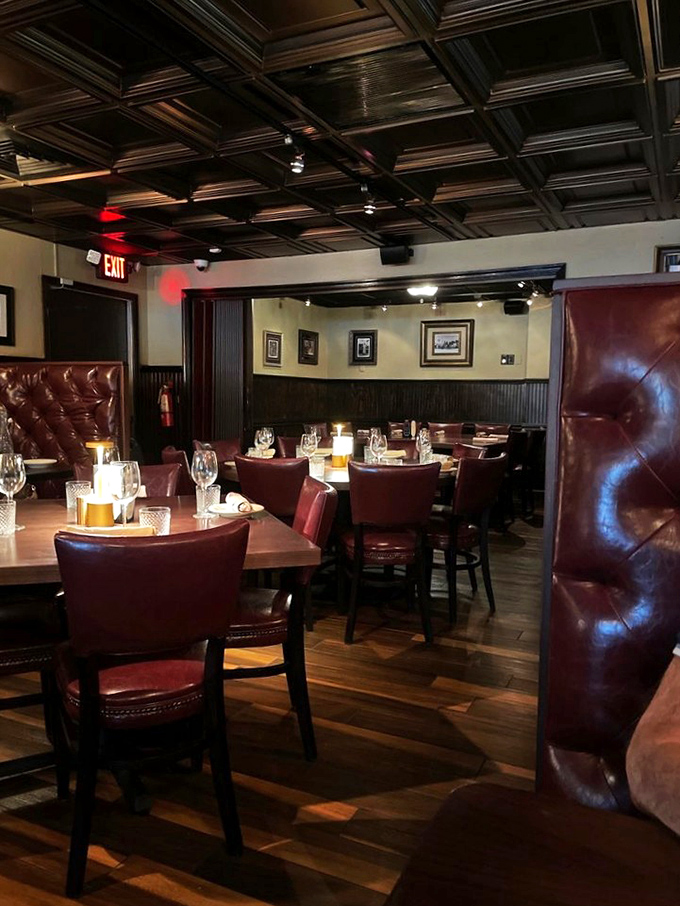 The dining room feels like it's been hosting power lunches, anniversary dinners, and "I'm sorry" dates since the Truman administration.