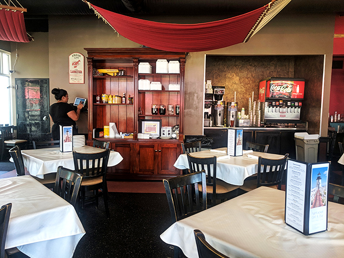White tablecloths signal "this is fancy" while the casual vibe whispers "but we're still fun"&mdash;the restaurant equivalent of wearing sneakers with a suit.