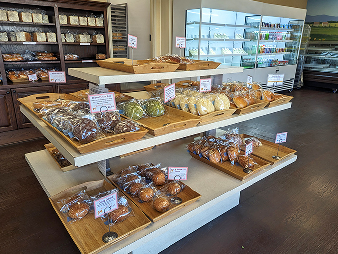 The bakery shelves aren't just stocked&mdash;they're curated. Each wooden tray cradles baked treasures like museum pieces you're actually allowed to touch.