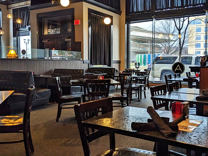 Floor-to-ceiling windows flood the space with natural light, making this the perfect spot to see and be seen during Des Moines' weekend social hour.