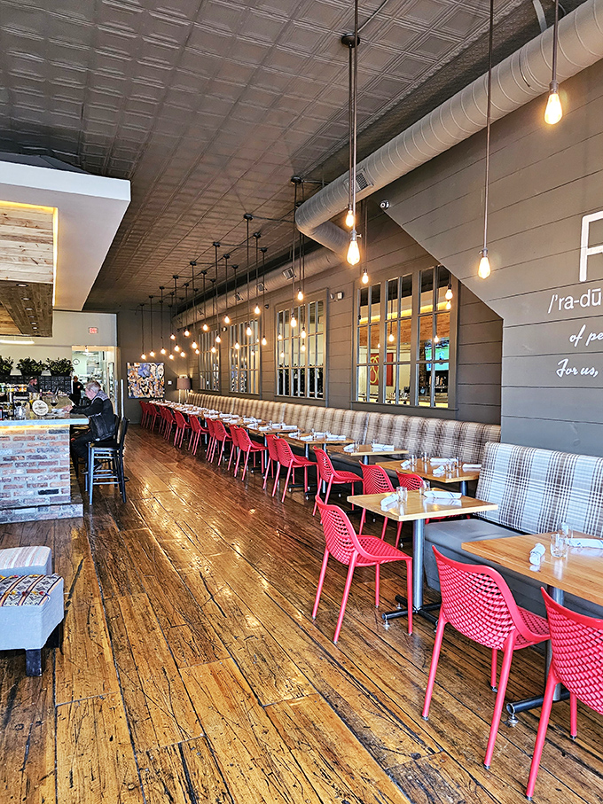 Lights dance overhead while polished wood floors stretch toward the horizon. Raduno's interior feels like the dinner party you've always wanted to host.