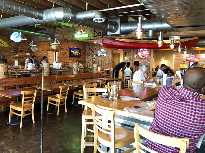 Exposed brick, wooden tables, and neon signs create the perfect backdrop for seafood shenanigans. Casual enough for Tuesday, special enough for celebrations.