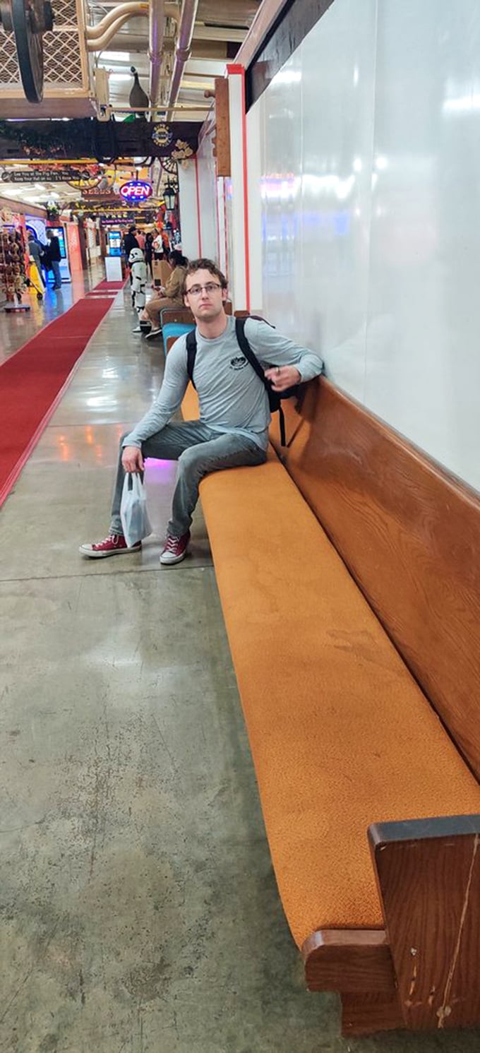 When shopping fatigue hits, these vintage benches offer respite while your wallet recovers and you contemplate "just one more building."