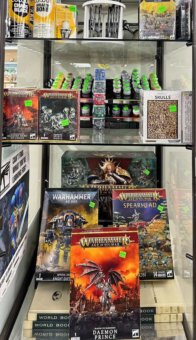 Beyond books, Gardner's houses treasures for tabletop gamers. These Warhammer figurines promise epic battles in miniature worlds.