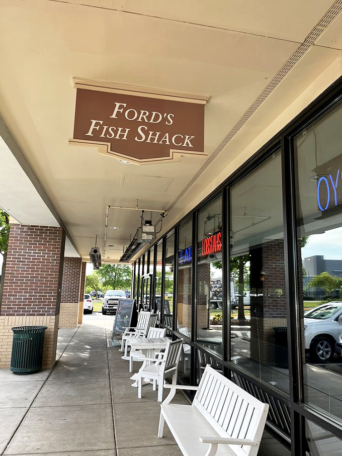 White Adirondack chairs line the entrance, like a coastal boardwalk transplanted to Virginia, inviting you to sit a spell before diving into seafood bliss.