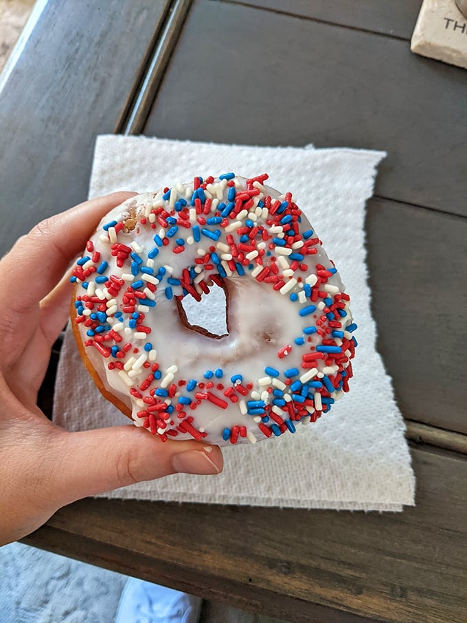 Red, white, and blue sprinkles&mdash;patriotism never tasted so sweet. This donut doesn't just satisfy hunger; it fulfills your civic duty to support American craftsmanship.