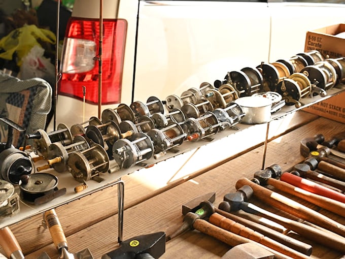 Vintage fishing reels that represent a time when "scrolling" meant casting a line, not checking social media.