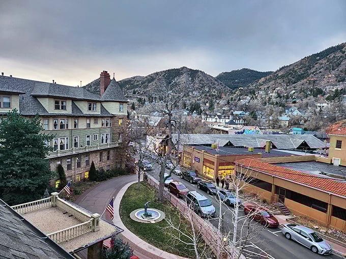 From above, Manitou nestles into the landscape like it's giving the mountains a warm hug after a long separation.
