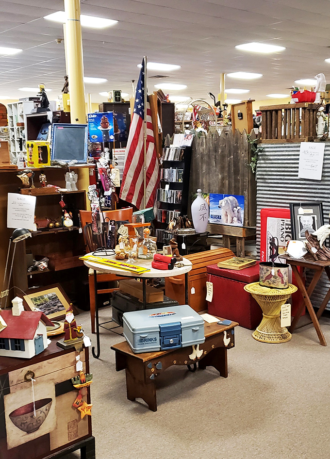 An American flag stands guard over a collection that spans generations. It's a living museum where every item passed a survival-of-the-fittest test.