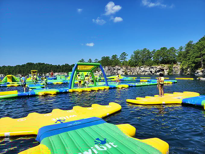 Inflatable architecture at its finest. These vibrant floating platforms transform ordinary swimming into an Olympic-worthy challenge that brings out everyone's competitive spirit.