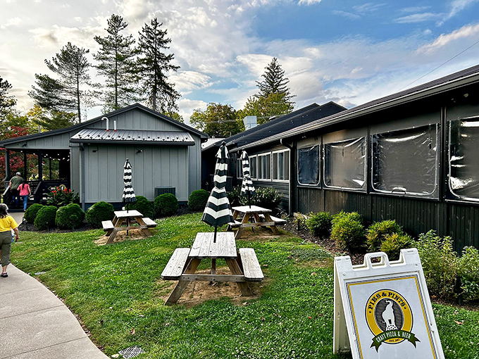  Pies & Pints' outdoor seating area invites you to enjoy craft pizza under open skies&mdash;nature's perfect dining room.