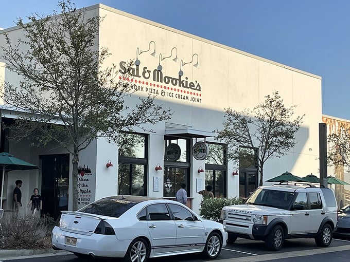 Sal & Mookie's modern design promises a contemporary take on classic pizza. That fountain isn't the only thing making a splash here.