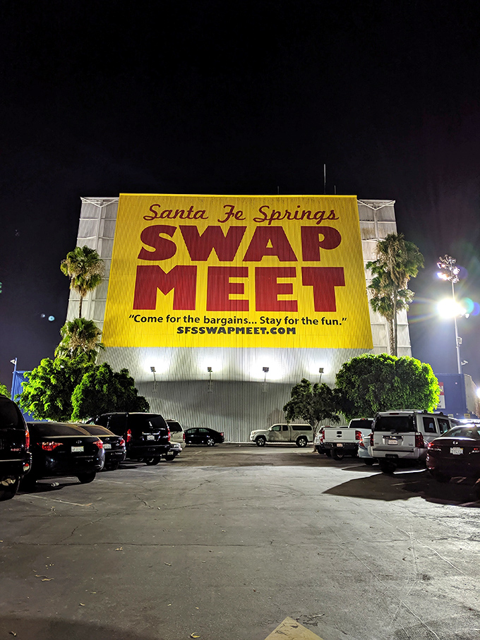 "Come for the bargains, stay for the fun!" Santa Fe Springs' iconic sign beckons treasure hunters day and night.