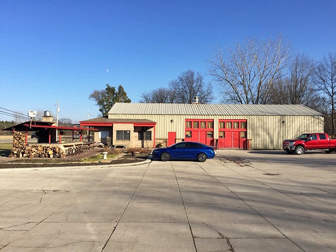 The Maple Grille's metal siding and red doors scream "working farm" not "destination dining." Prepare to be deliciously fooled.
