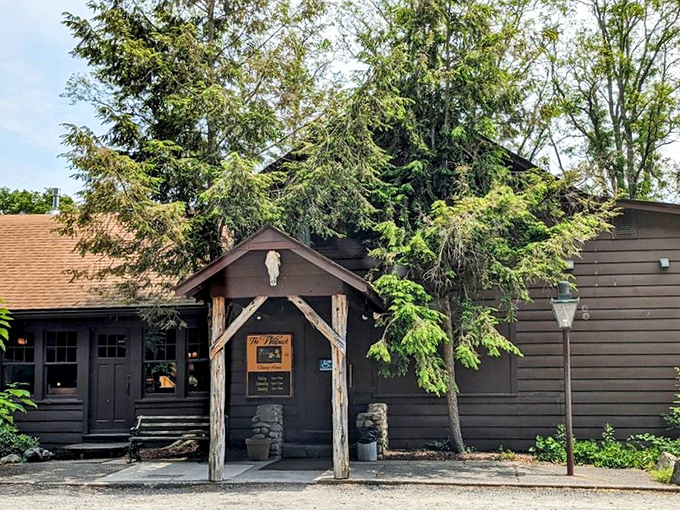 Walpack Inn's cabin exterior&mdash;where "rustic charm" and "carnivorous delight" have been having a lovely romance for decades.