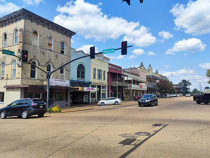 The historic red brick buildings of Bay St. Louis stand as testaments to resilience along Mississippi's stunning coastline. 