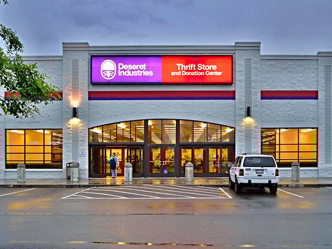 Evening light transforms this Sacramento thrift giant into a glowing beacon of bargain possibilities.