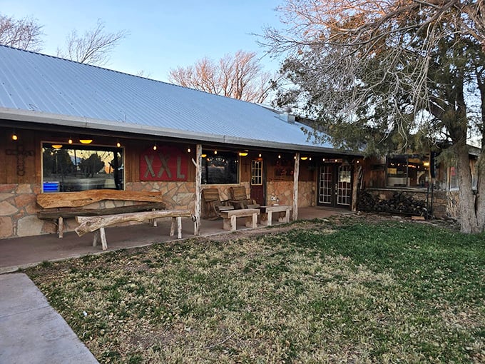 In the vastness of the Texas Panhandle, this humble structure serves as a beacon for the beef-obsessed pilgrim.