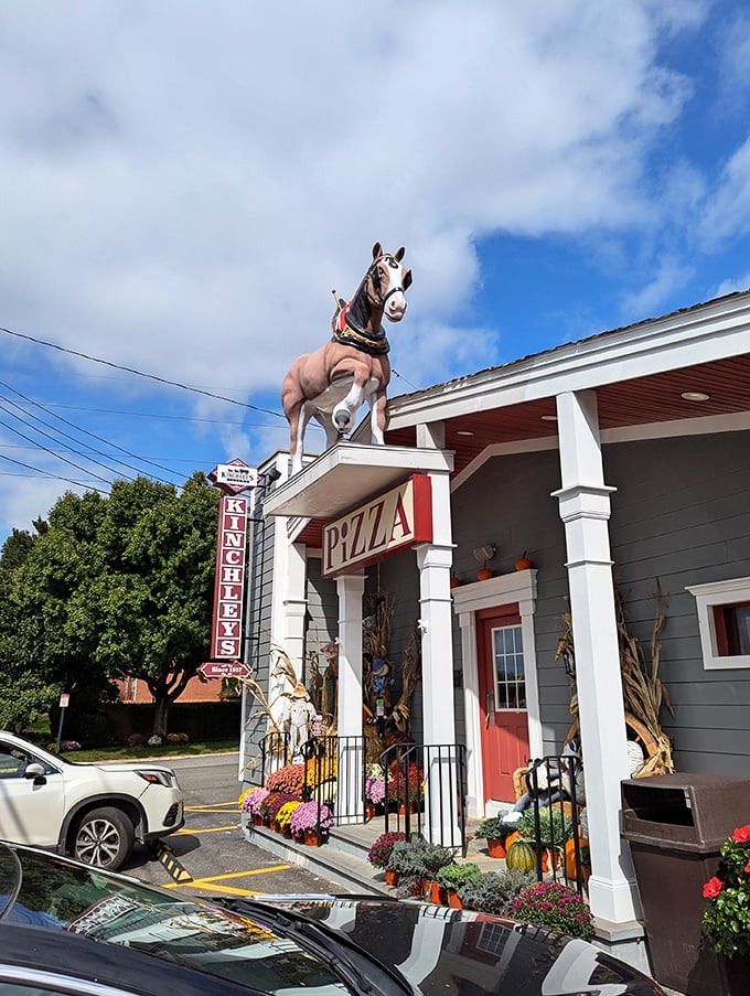 Kinchley's horse stands guard over some of New Jersey's finest bar pies&mdash;a quirky landmark that's earned its place in pizza mythology.