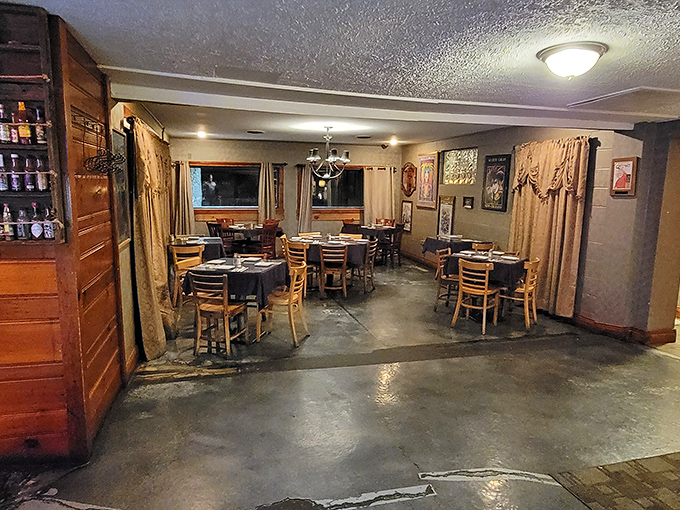 The warm, intimate dining room at Knotty Pine feels like being invited to a Cajun grandmother's house for dinner.